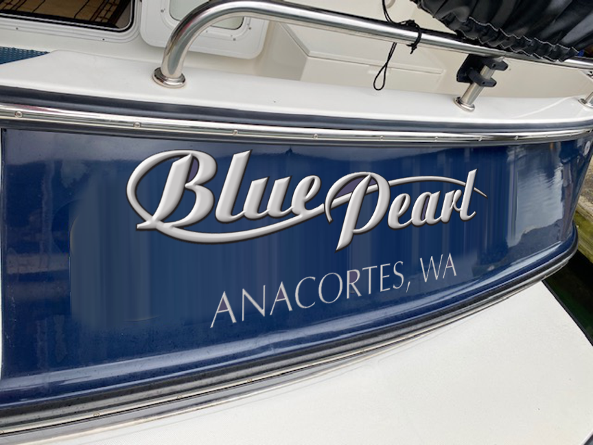 Blue Pearl custom boat graphic - Boat Lettering