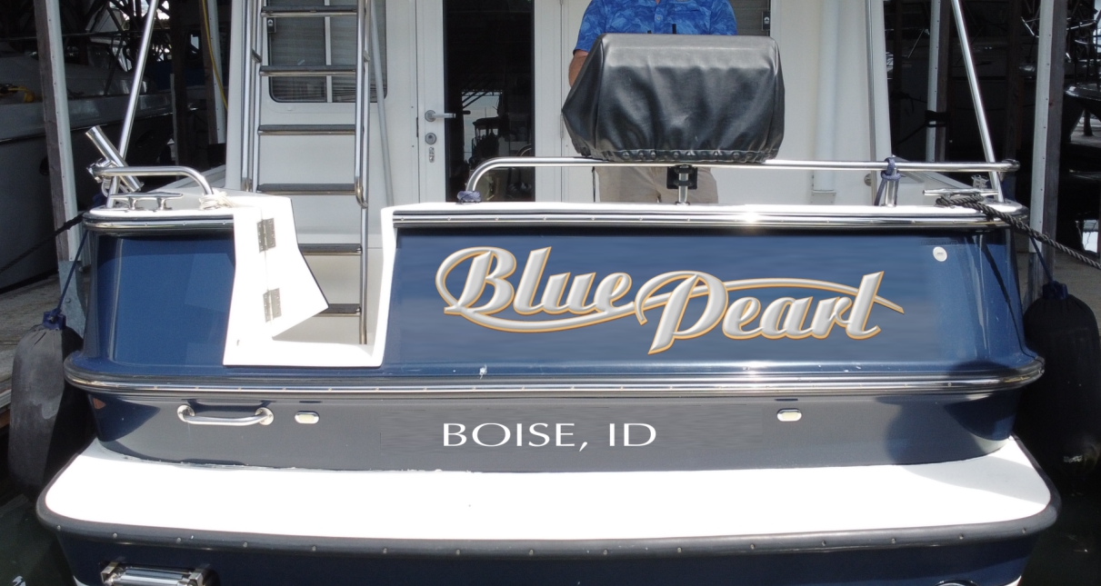 Blue Pearl custom boat graphic - Boat Lettering