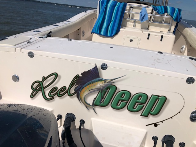 Reel Deep sportfishing boat graphics - Virginia - Boat Lettering